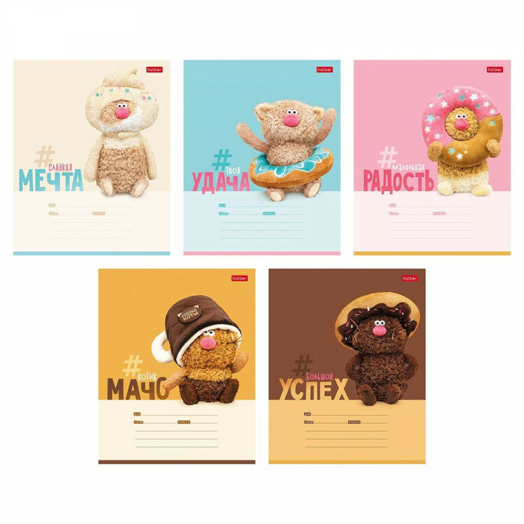 Тетрадь 18 листов линия (Hatber) Кофейные коты скругленные углы ассорти арт.18Т5В2. Количество в наборе 10 шт.