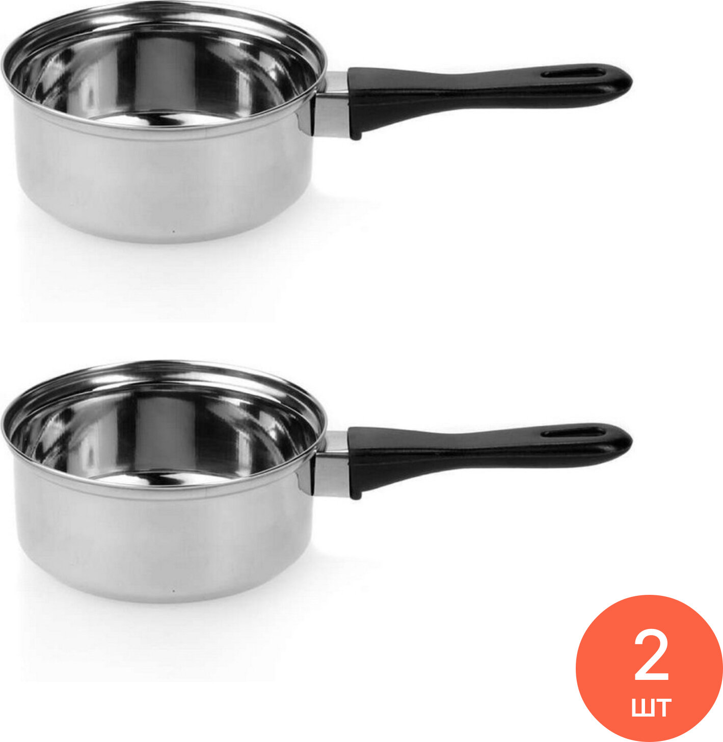 Ковш кухонный Marvel / Марвел из нержавеющей стали, с бакелитовой ручкой, серебристый, диаметр 14см, объем 0.9л / ковшик для газовых и электрических плит (комплект из 2 шт)