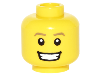 Minifigure, Head Dark Tan Eyebrows, Open Mouth Smile with Teeth Pattern, 3626pb1597 Yellow U