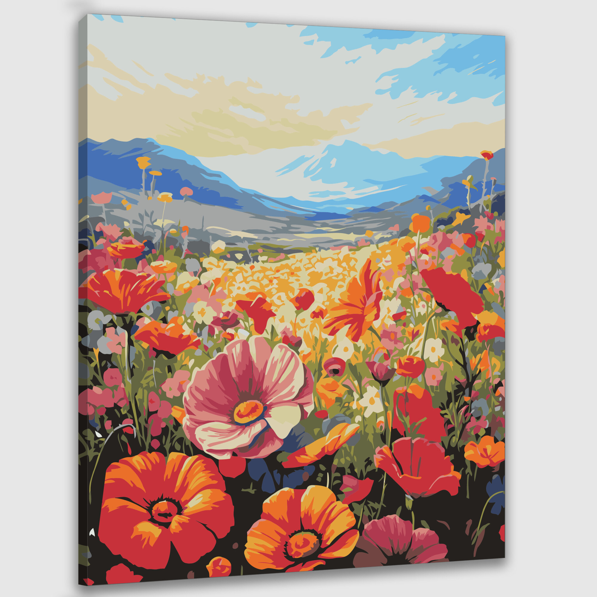 Картина по номерам 40x50 см, картина, масло, цветочное поле, цвета, красный, оранжевый, желтый, розовый, фиолетовый