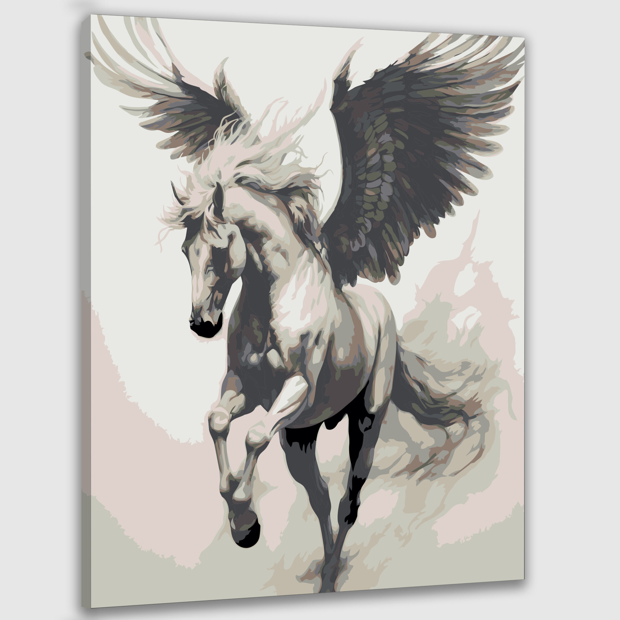 Картина по номерам 40x50 см, мифический Пегас, набросок углем, великолепные крылья, тщательная растушевка, текстура