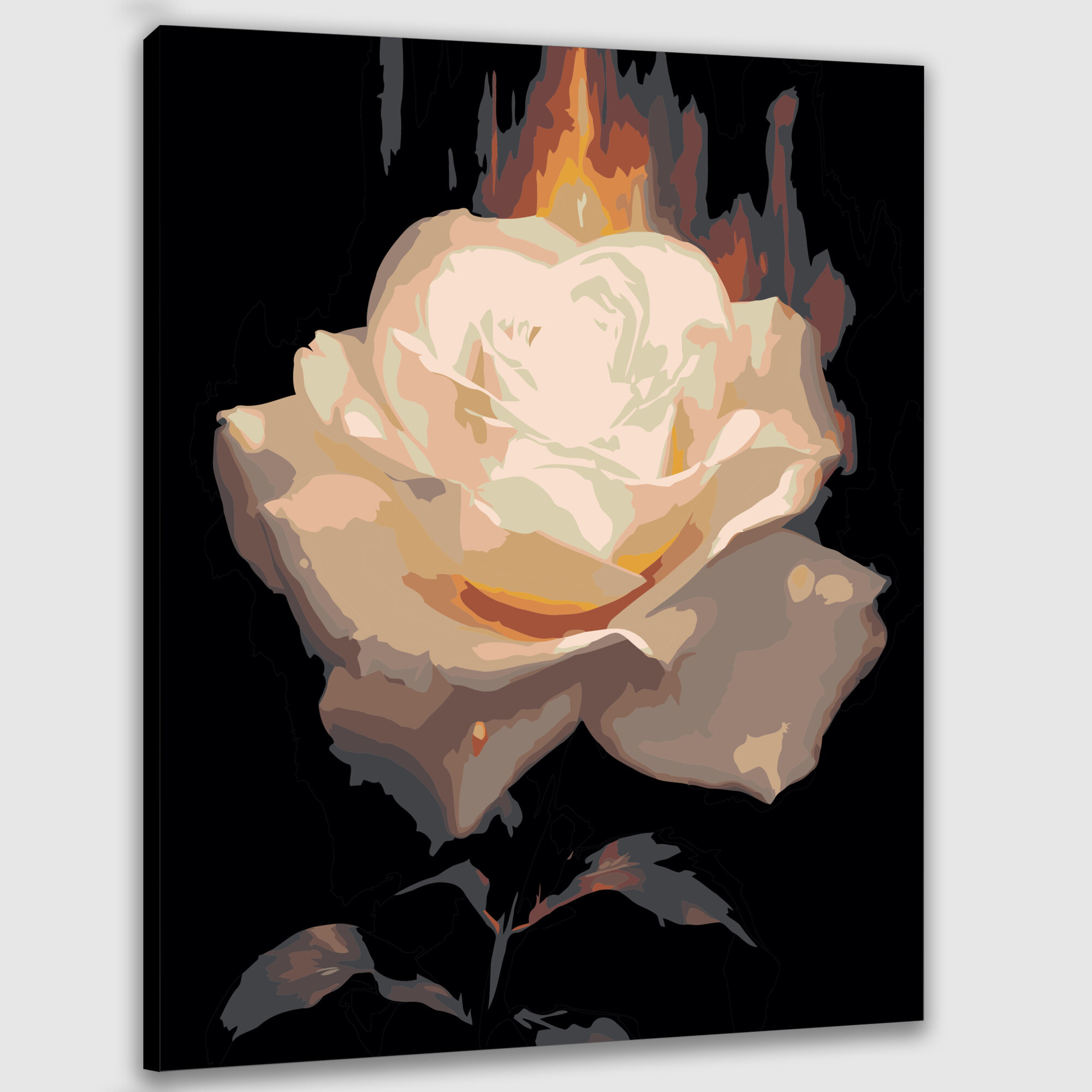 Картина по номерам 40x50 см, картина, масло, белая роза, лепестки, свечи, свет, сияние, настроение, безмятежное