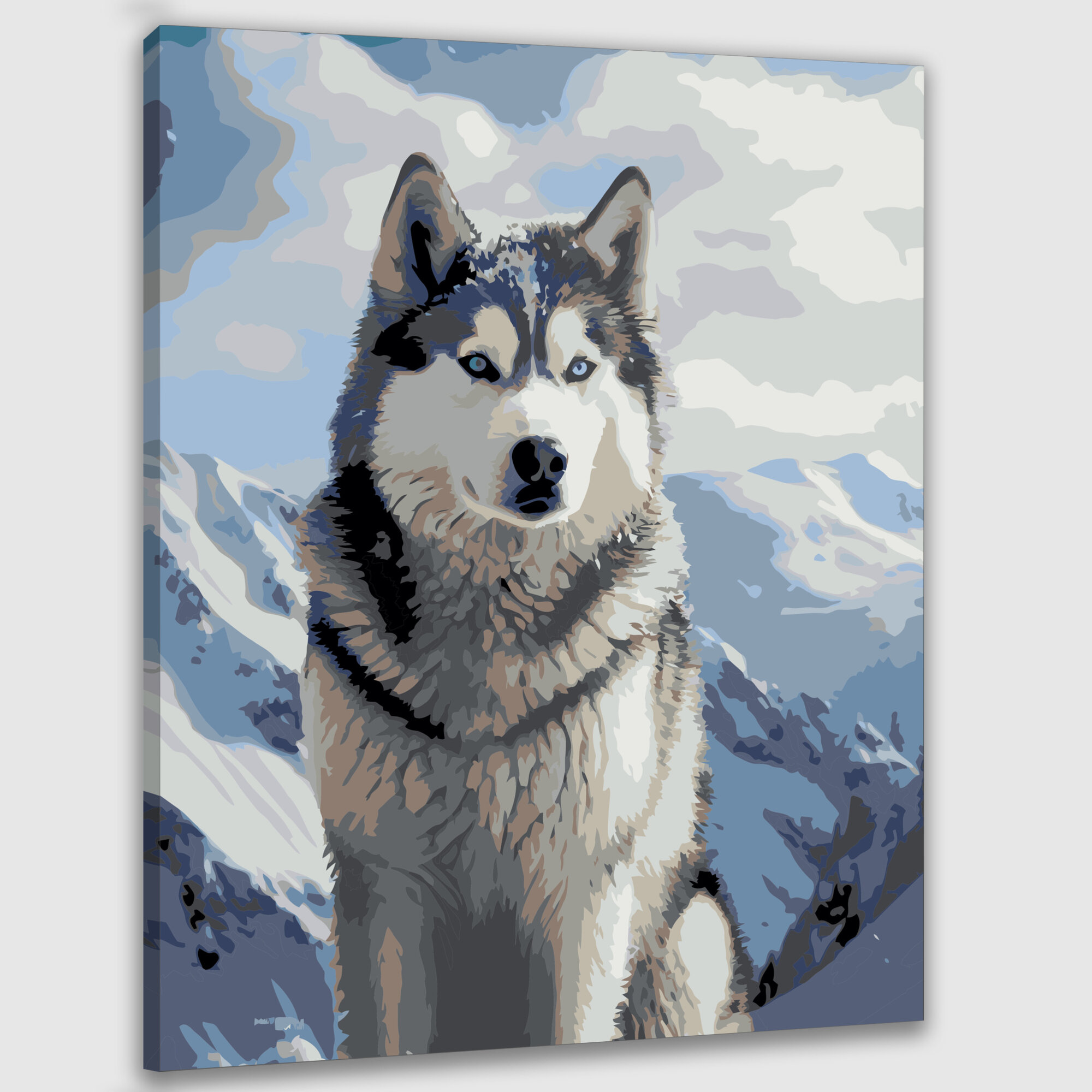 Картина по номерам 40x50 см, стойкая хаски, заснеженные горы, арктическая порода собак, суровая красота, жизнестойкость