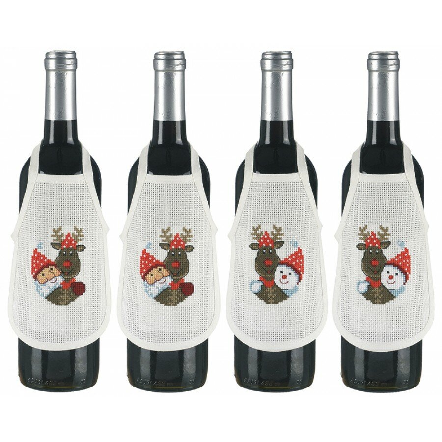Набор для вышивания Рудольф, фартучки на бутылку, набор из 4 шт 10 х 15 см PERMIN 78-5214