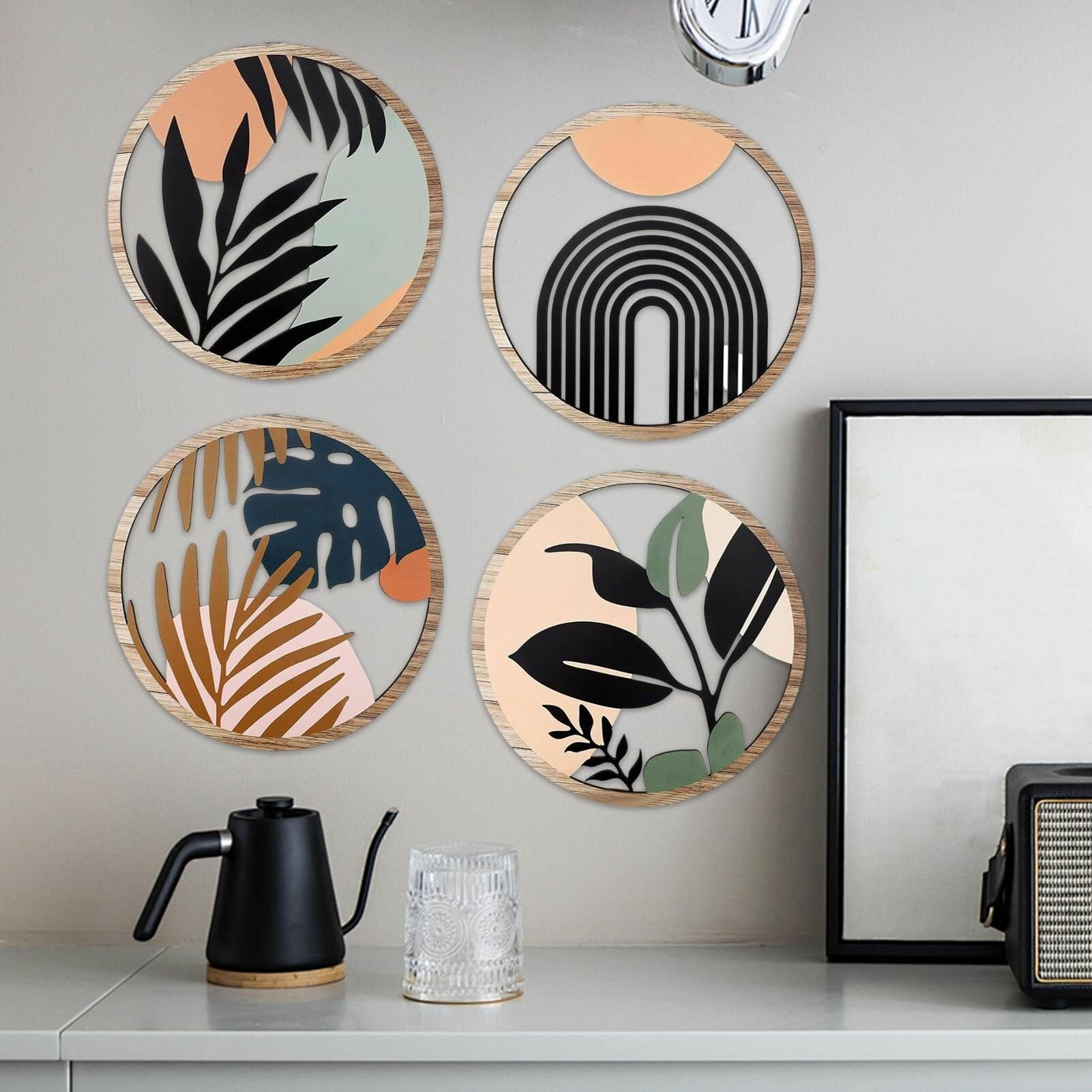 4X Деревянный Богемный декор стен и эстетичное минималистичное круглое украшение для дома