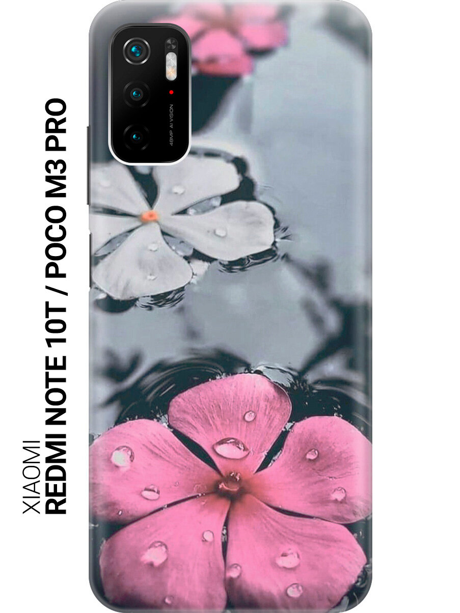Силиконовый чехол на Xiaomi Redmi Note 10T, Poco M3 Pro, Сяоми Поко М3 Про, Сяоми Редми Ноут 10Т с принтом "Фиалки в воде"