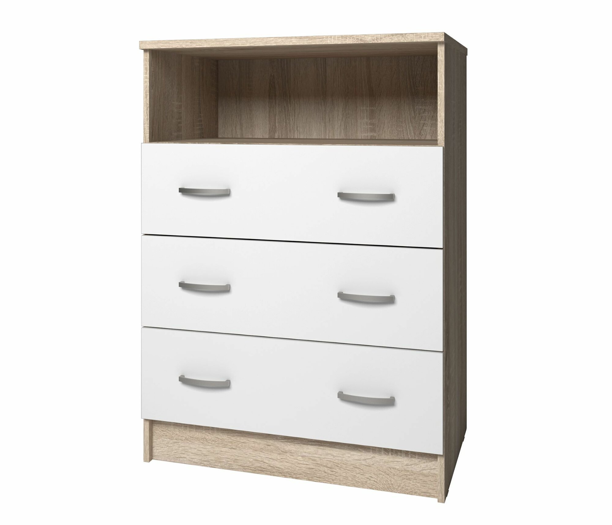 Комод Фреш ФР-1, белый/дуб сонома, 3 ящика, ниша, 80х50х87