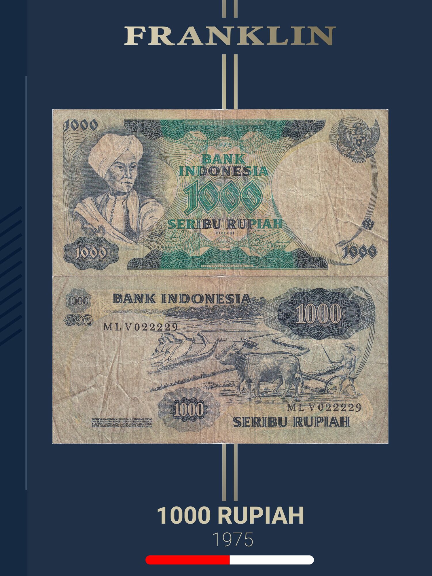 Банкнота Индонезия 1000 рупий 1975 год (VG) Pick 113а