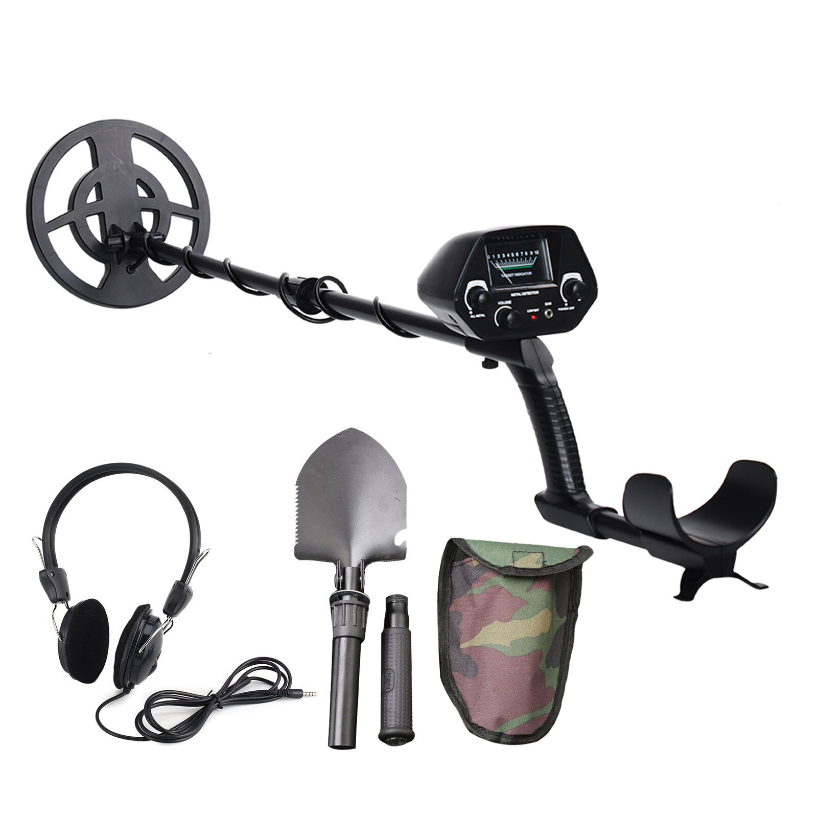 Металлоискатель с аудио сигналом и указателем, с лопатой и наушниками