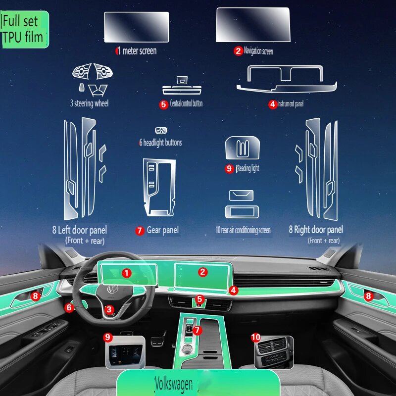 Прозрачная пленка из ТПУ для Volkswagen Tavendor Автомобильная наклейка для внутреннего интерьера, Защитная пленка для экрана приборной панели, декоративные аксессуары для автомобиля Left Driver Seat
