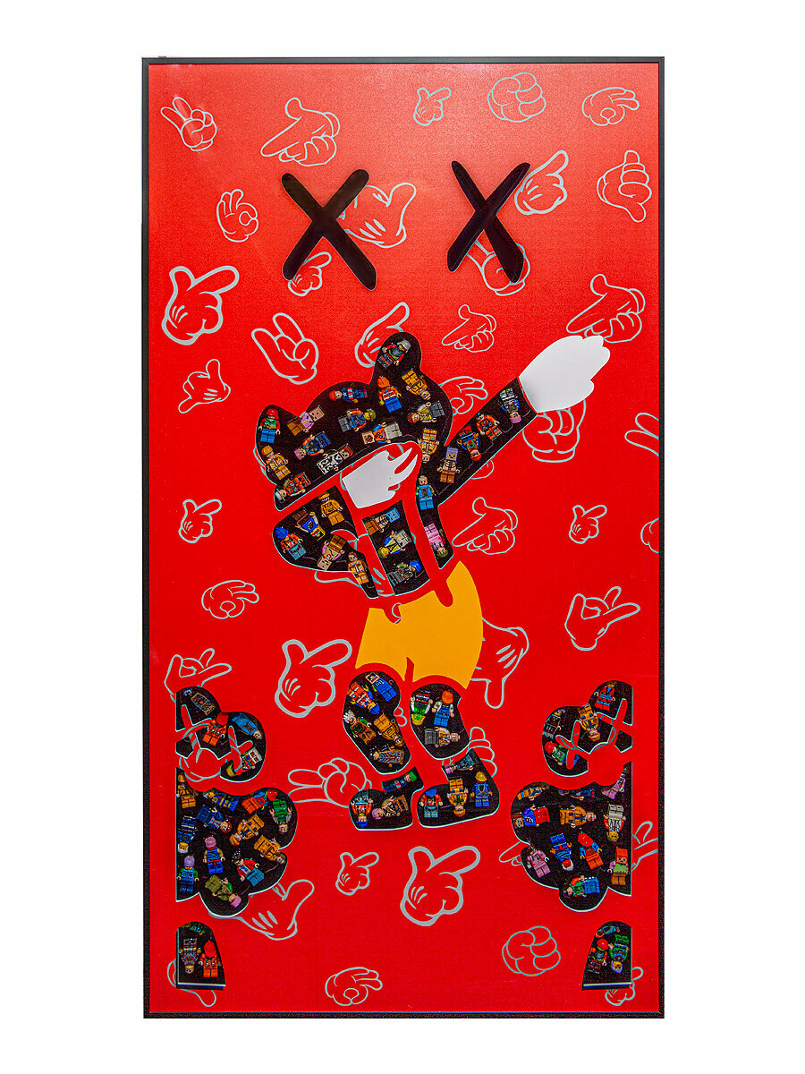 Панно на стену ручной работы "Pop Art Kaws Red Lego" для дизайна интерьера 120х60 см