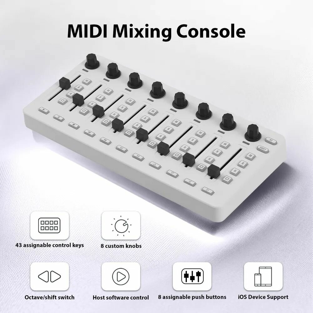 MIDI-управление Микшерный пульт MIDI с 43 кнопками, 8 регуляторами, 8 кнопками,