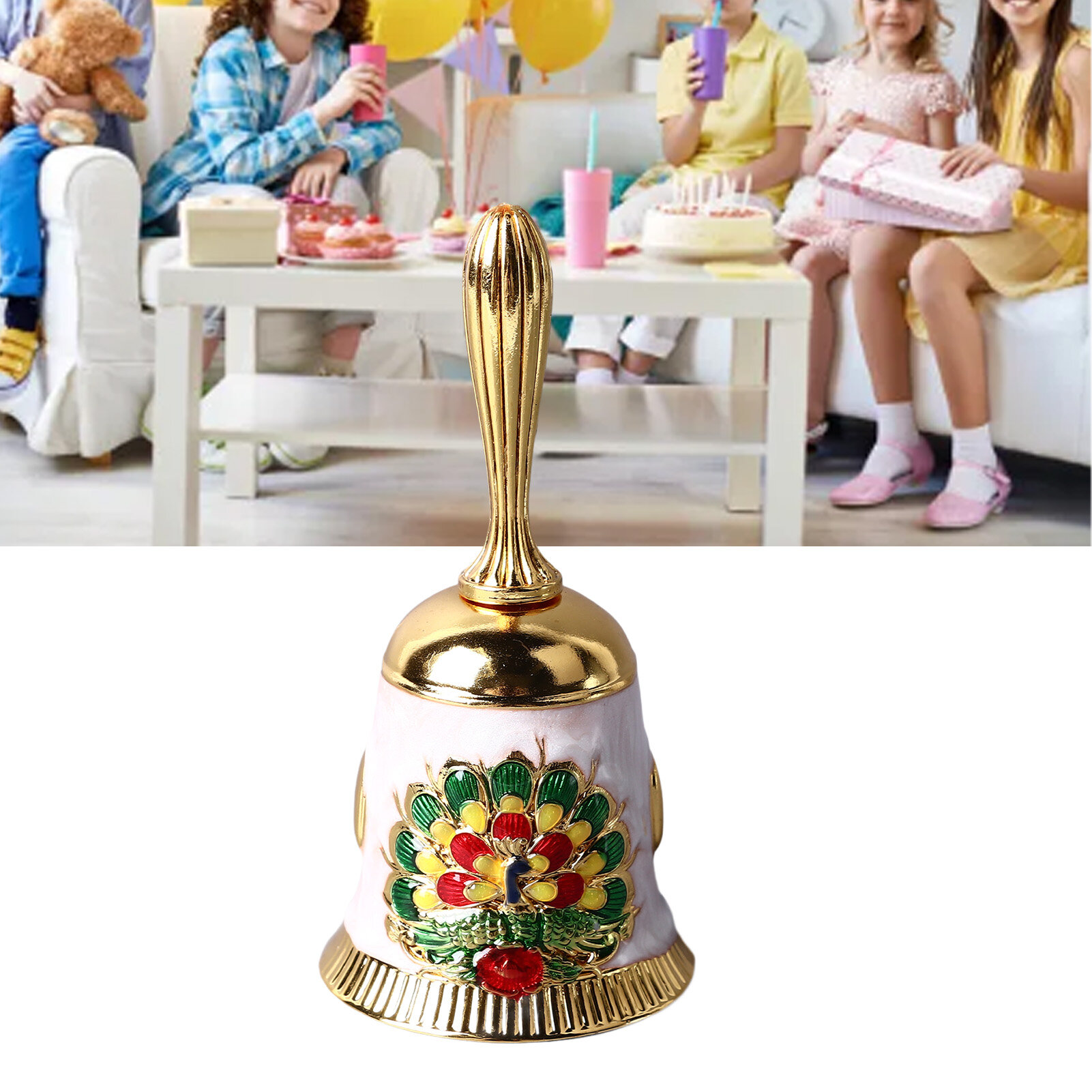 Колокольчик винтажный латунный антикварный изысканный резной узор колокольчик для звонка колокольчик для ужина, свадьбы, вечеринки, семейной школы, золотой с красочным белым