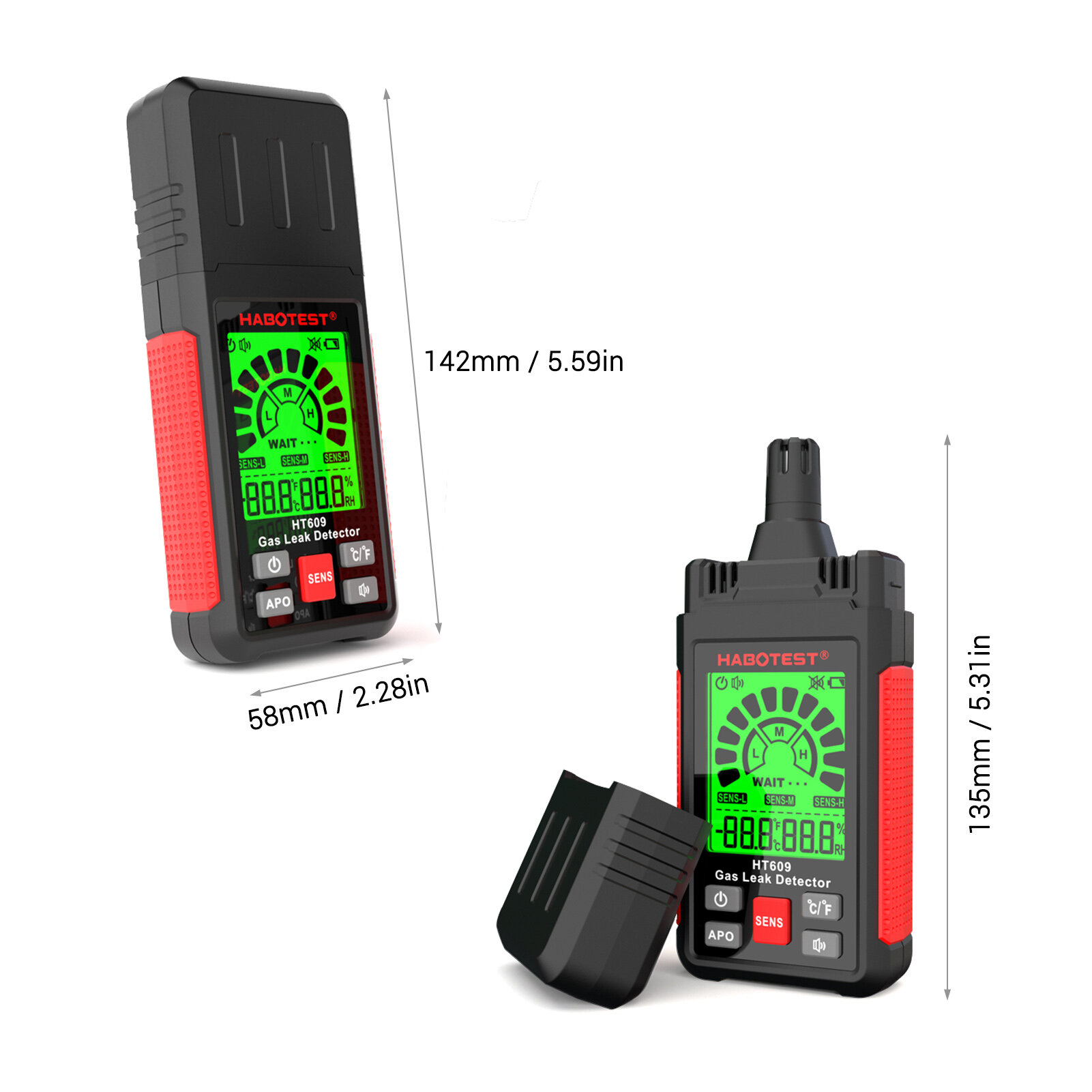 Детектор утечки газа habotest ht609 с жк дисплеем, звуковой и световой сигнализацией, измерением температуры влажности воздуха, для метана, природного водорода
