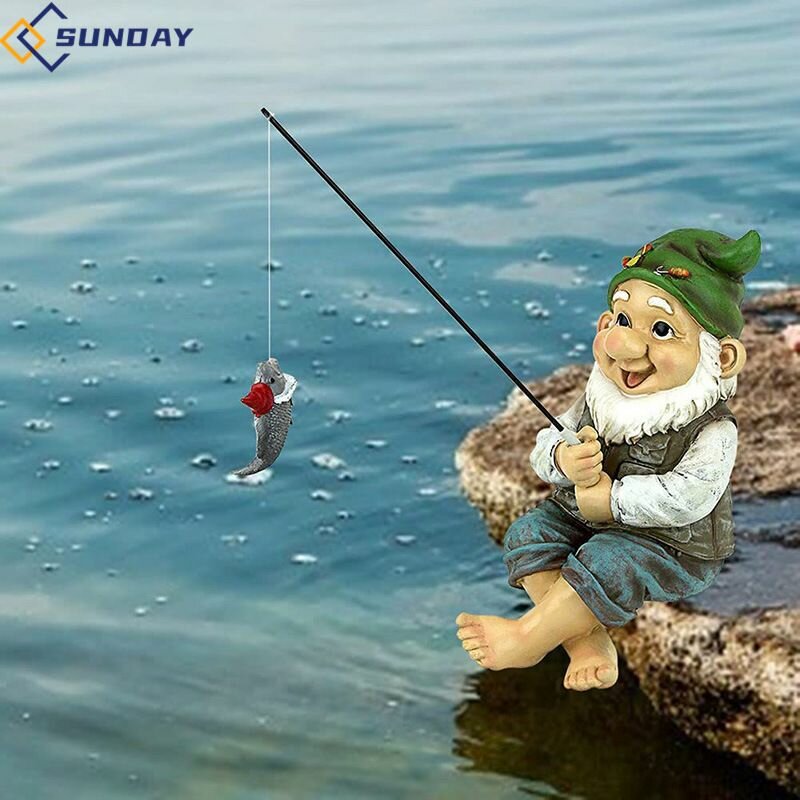 Статуя садовая "Карликовый рыбак", гном, на газон, серая/красная, 25см