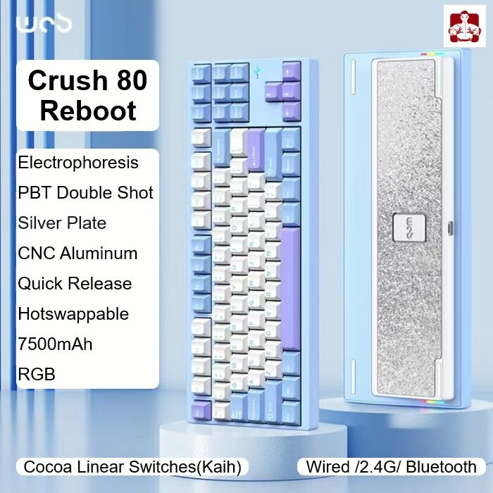 Клавиатура WOB Crush 80 Reboot, Sea Salt Blue/Electrophoresis/PBT Double Shot Keycaps