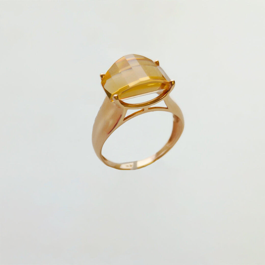 Перстень, красное золото, 585 проба, фианит, цитрин
