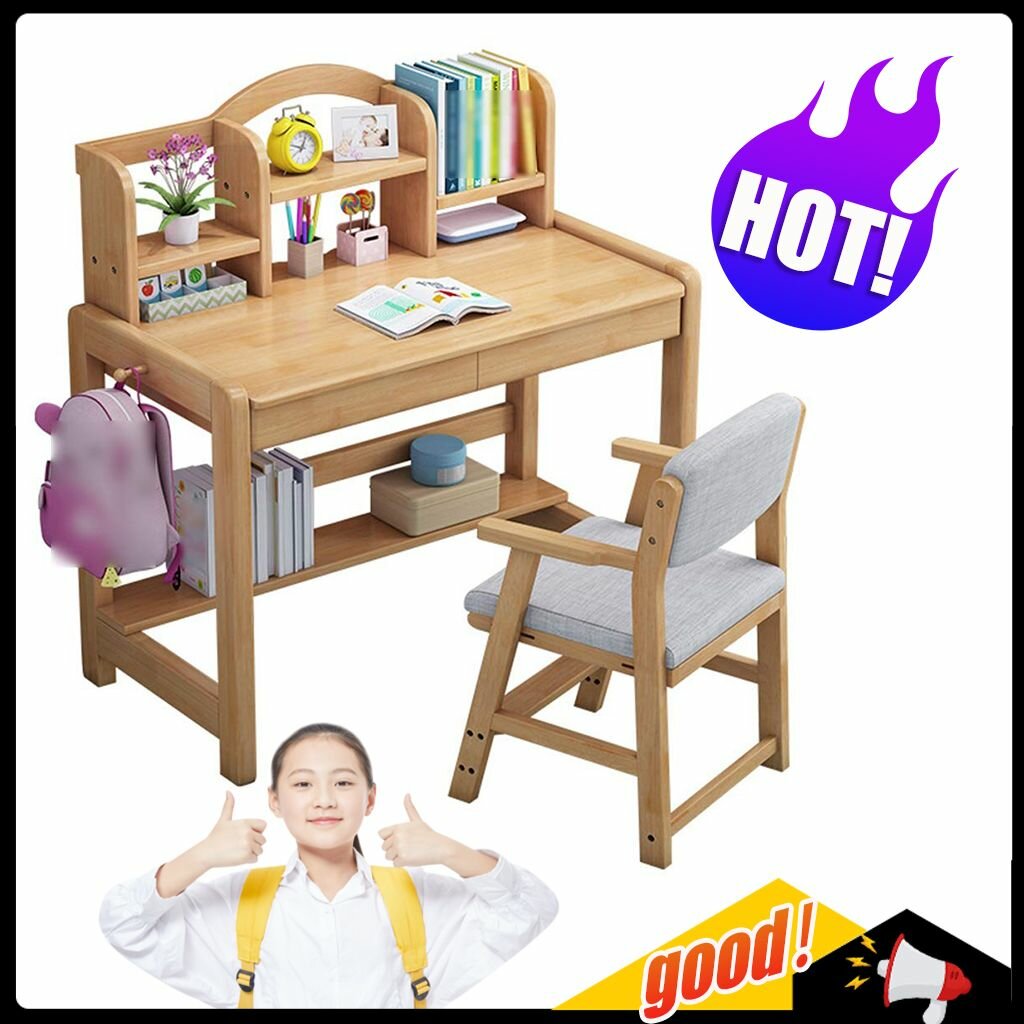 Детский подъемный стол и стул из массива дерева