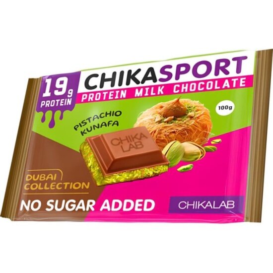 Протеиновый шоколад Chikalab молочный с фисташковой пастой и хрустящим тестом 100 г