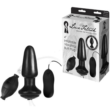 Lux Fetish 4" Inflatable Vibrating Butt Plug, черная Надувная вибрирующая анальная пробка