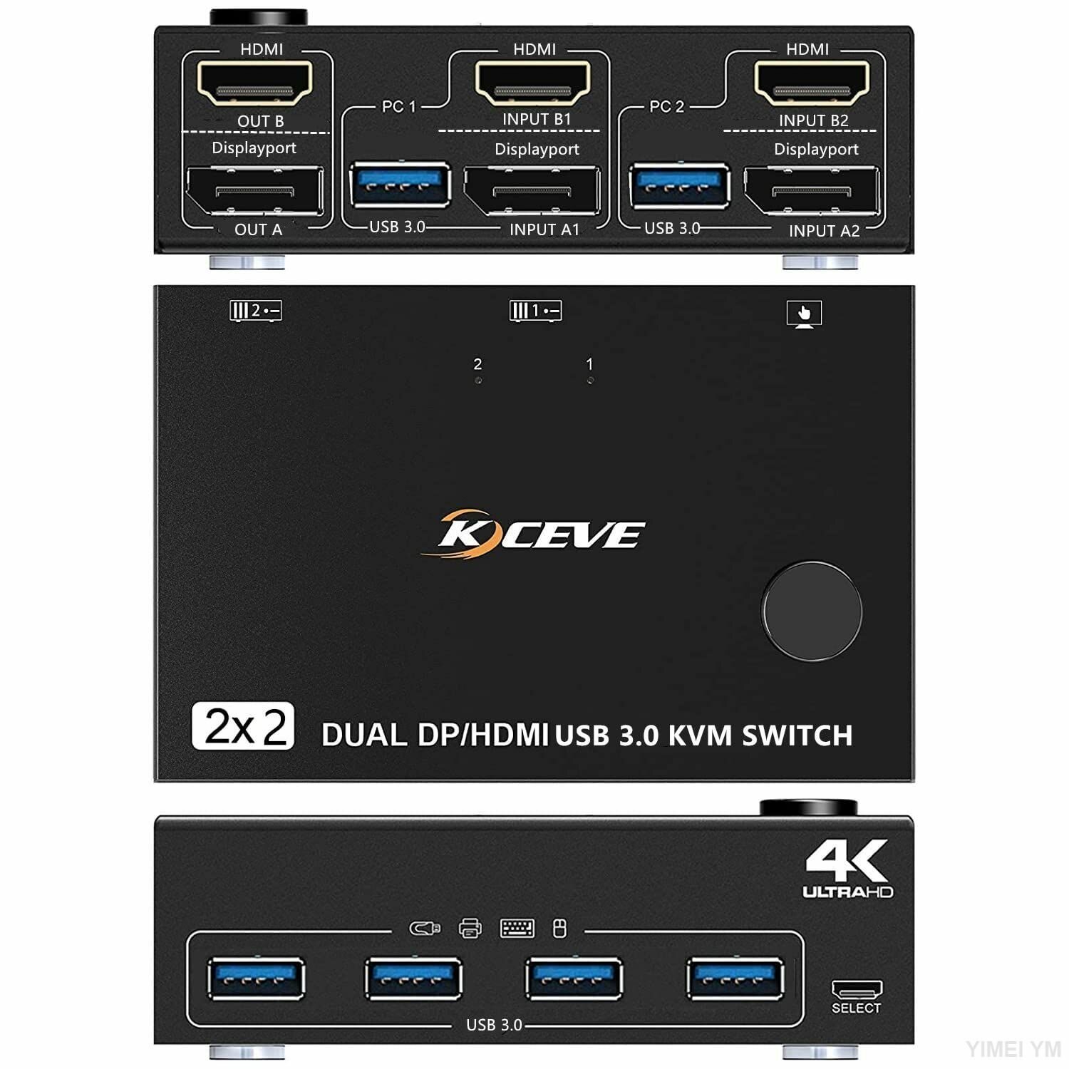 DP HDMI USB 3.0 Переключатель KVM с двумя дисплеями, поддержка 4K@60Hz 2 компьютера для совместного использования клавиатуры, мыши и монитора