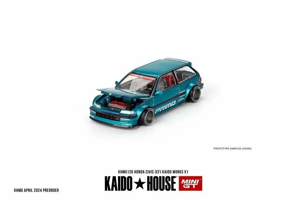 (Поставляется с защитной оболочкой)Машинка KAIDO HOUSE Mini Gt 1/64 KHMG126 Honda Civic(EF) KAIDO WORKS V1 Die-cast Alloy Car Model Collection Gift