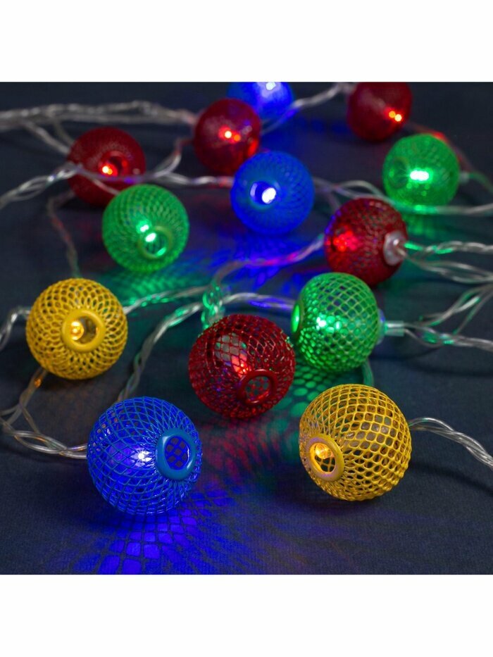 Гирлянда Нить 4 м с насадками Шарик сетка , IP20, прозрачная нить, 20 LED, свечение мульти, 8 режимов, 220 В