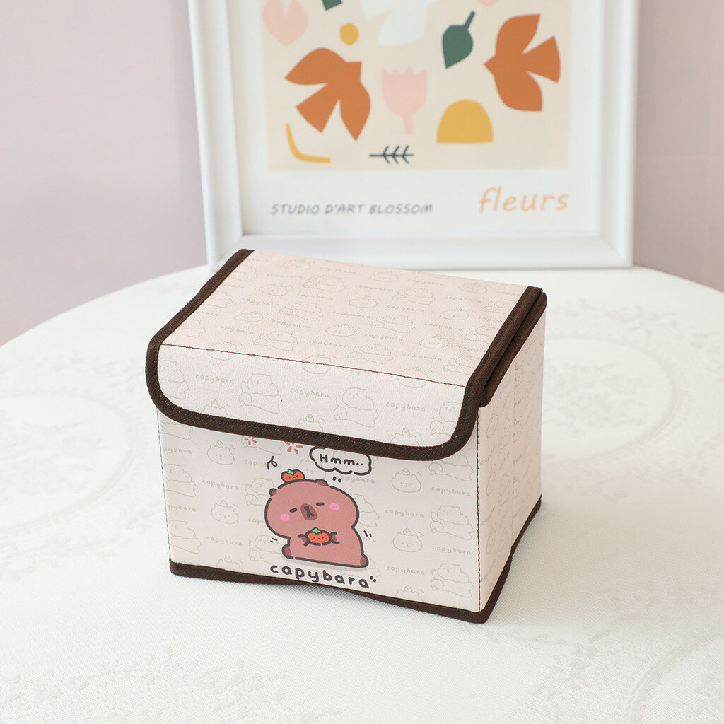 Foldable desktop storage container with capybara for clutter control and remote storage — фото 1