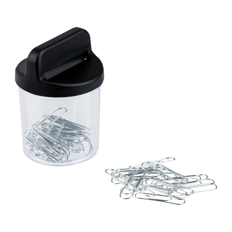 Скрепочница магнитная СТАММ, 50 никелированных скрепок, прозрачный корпус, картонная коробка, 382875