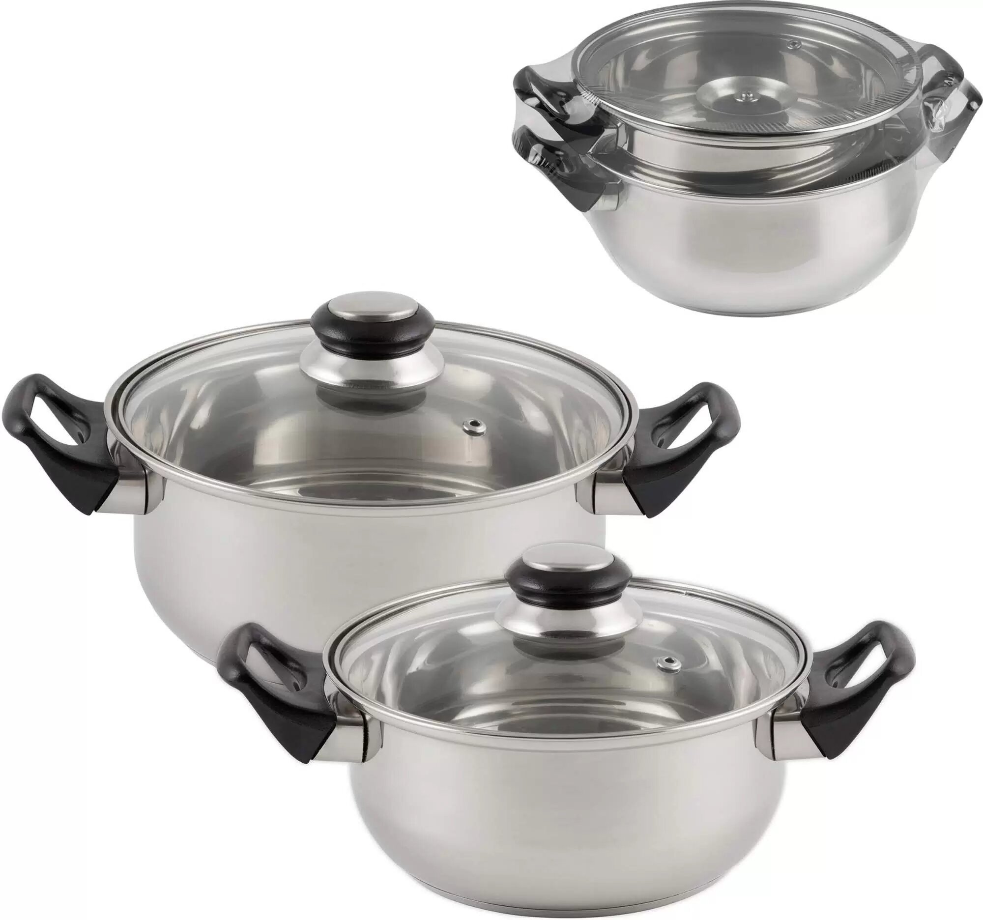MALLONY Набор посуды из 4 предметов BAKS-SET-4 из нерж стали (2 кастрюли с крышками — 2/2,8 л; 18/20 см-диа) (981054)