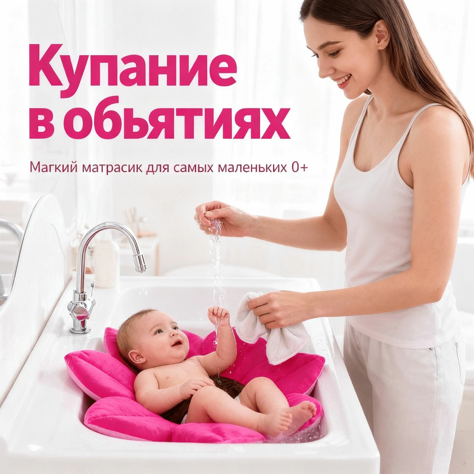 Матрасик для купания новорожденных Цветок, подушка для ванночки и раковины, мягкий коврик-лежак для малышей 0+, подарок на рождение