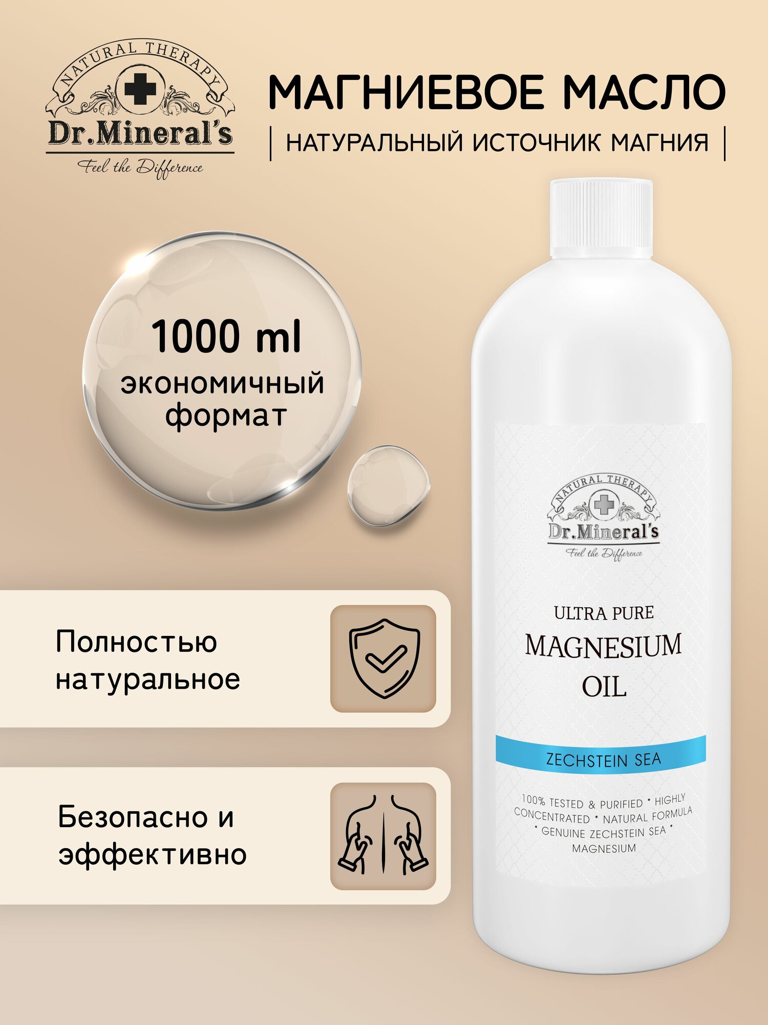 Dr. Mineral's, Магниевое масло Zechstein, магниевый спрей от боли в мышцах, для укрепления волос, флакон 1000 мл