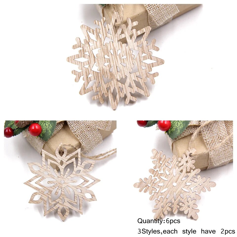 Рождественские деревянные снежинки, набор 6 шт, Color: 6pcs-Mix D