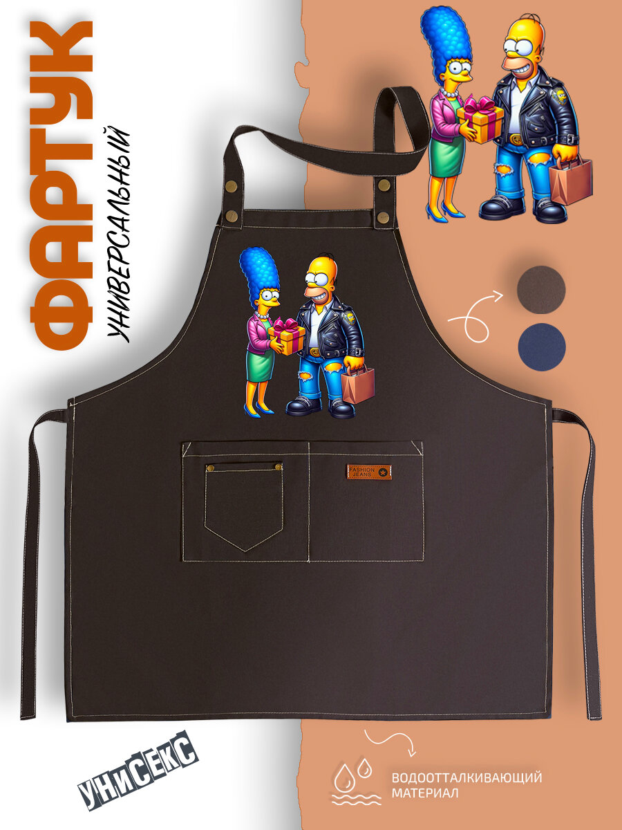 Фартук кухонный Гомер Мардж Симпсоны Simpsons универсальный с принтом поварской