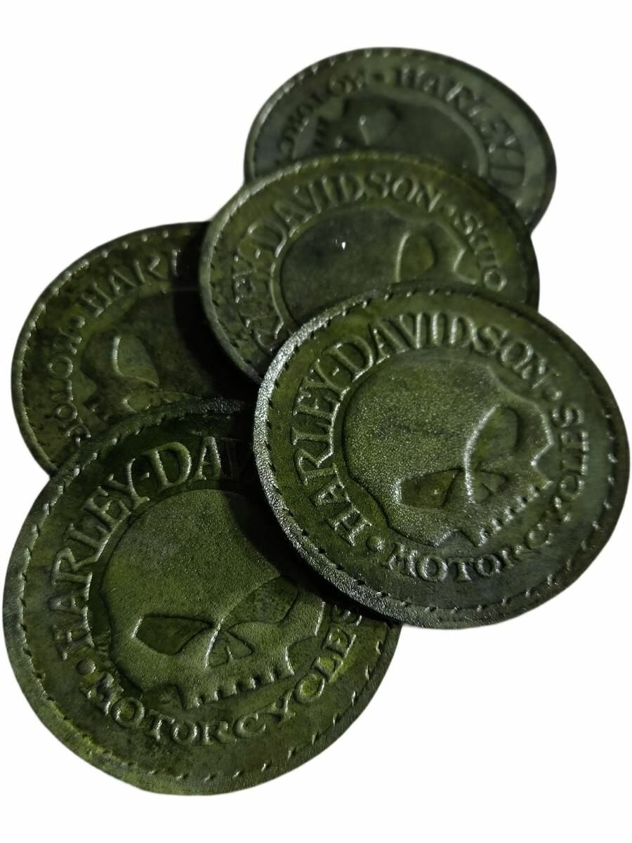 Нашивка "Harley-Davidson", кожа, цвет зеленый, с тонировкой, 65мм