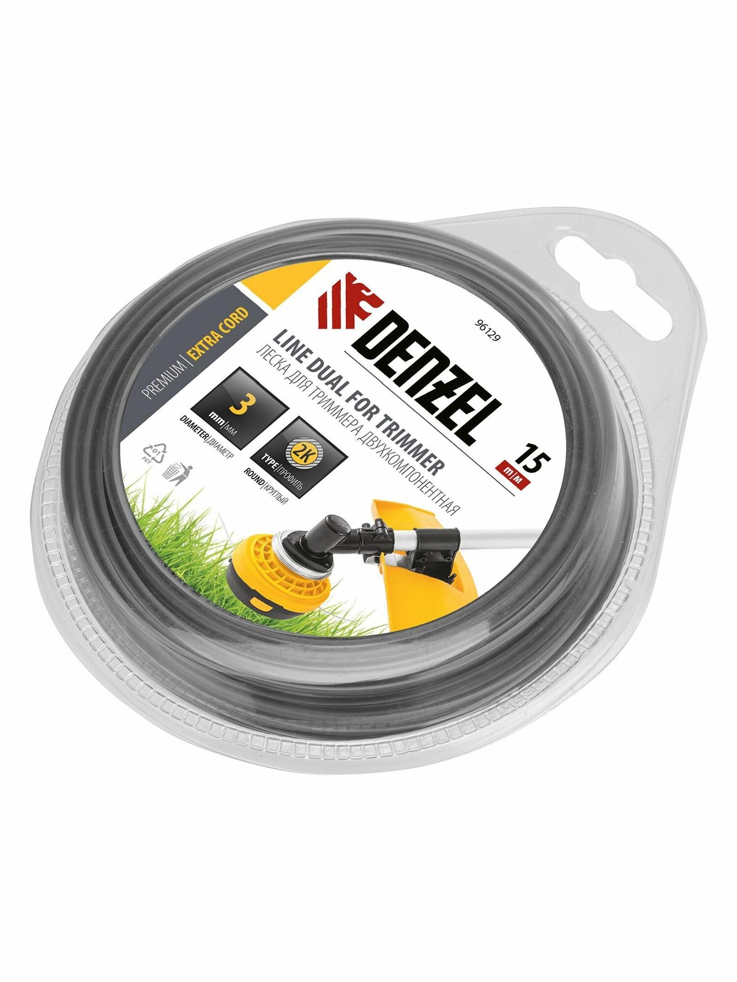 Леска для триммера, двухкомпонентная круглая 3.0 мм, 15 м Extra cord Denzel 96129