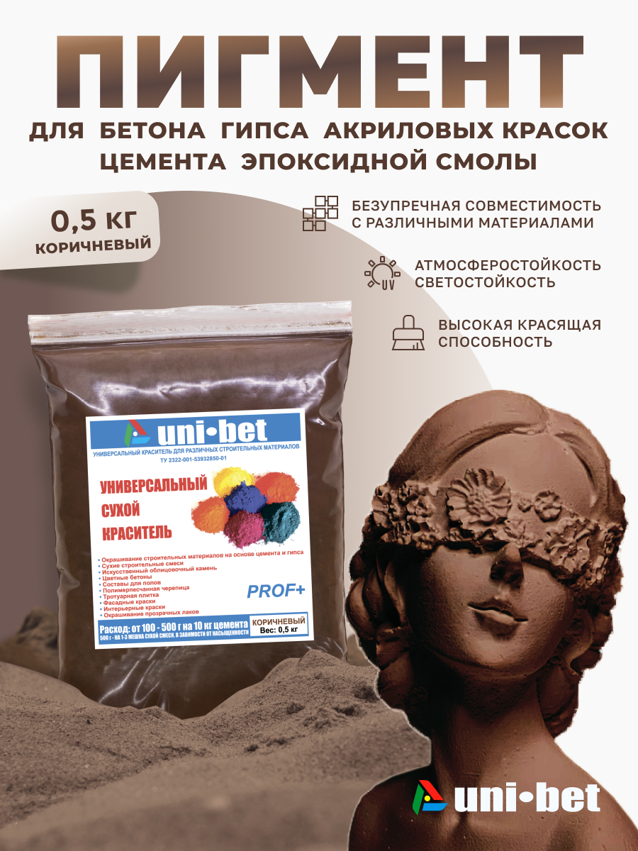 Пигмент краситель для гипса, бетона, эпоксидной смолы, акриловой краски, лака 0,5 кг UNI-BET