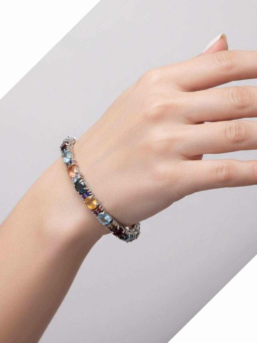 Браслет, серебро, 925 проба, родирование, аметист, раухтопаз