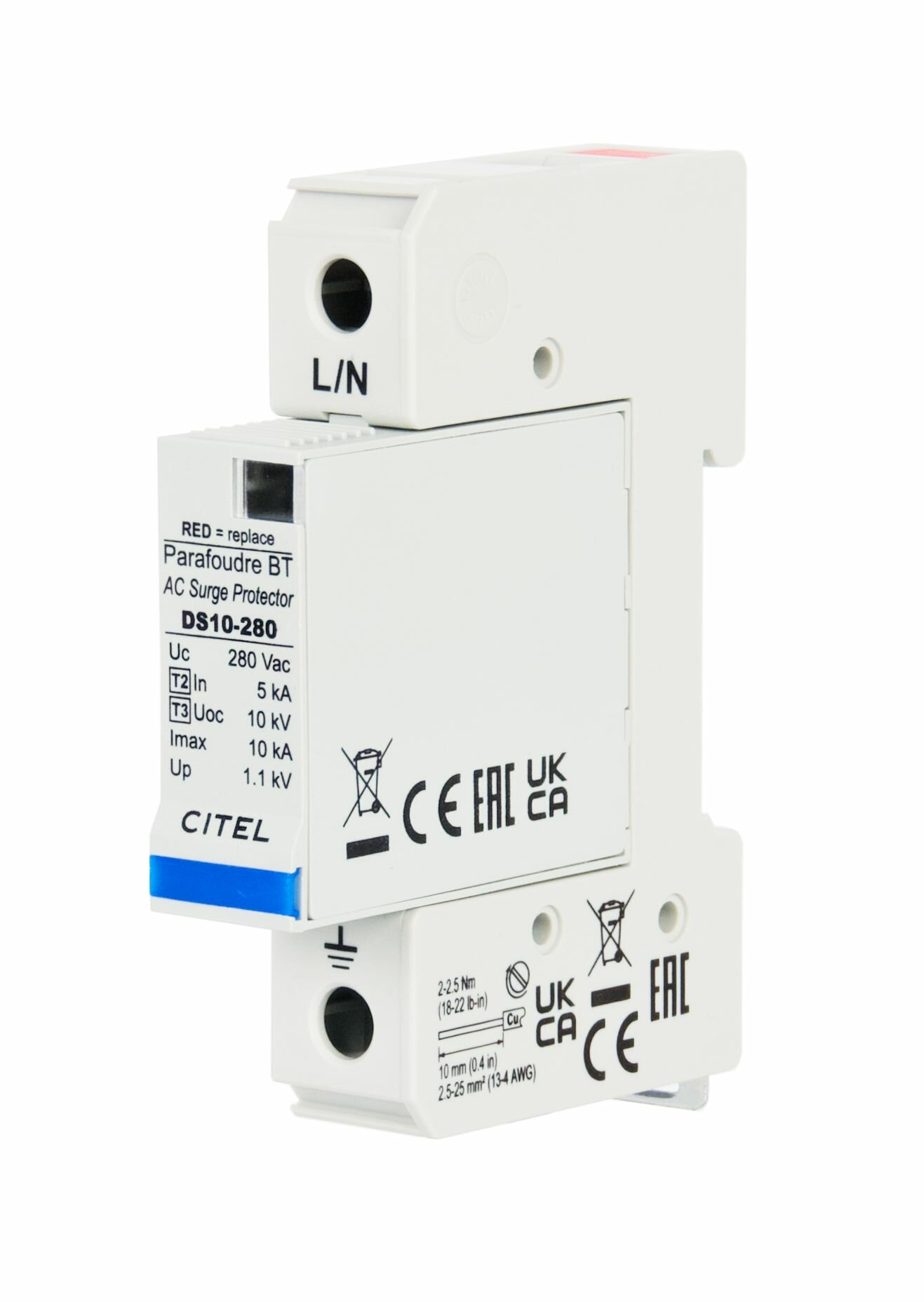 УЗИП CITEL DS11-280 (341105), тип 2 (или 3), для защиты однофазной TNC-сети переменного тока, импульс Imax 10кА на полюс