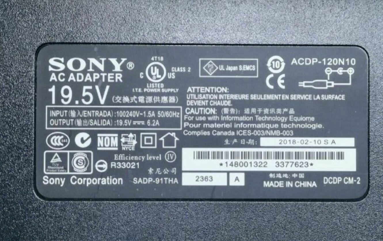 Зарядное устройство MyPads блок питания от сети для жк-телевизора SONY KDL-42W654A / ACDP-120N02 (240V 19.5V 6.2A)