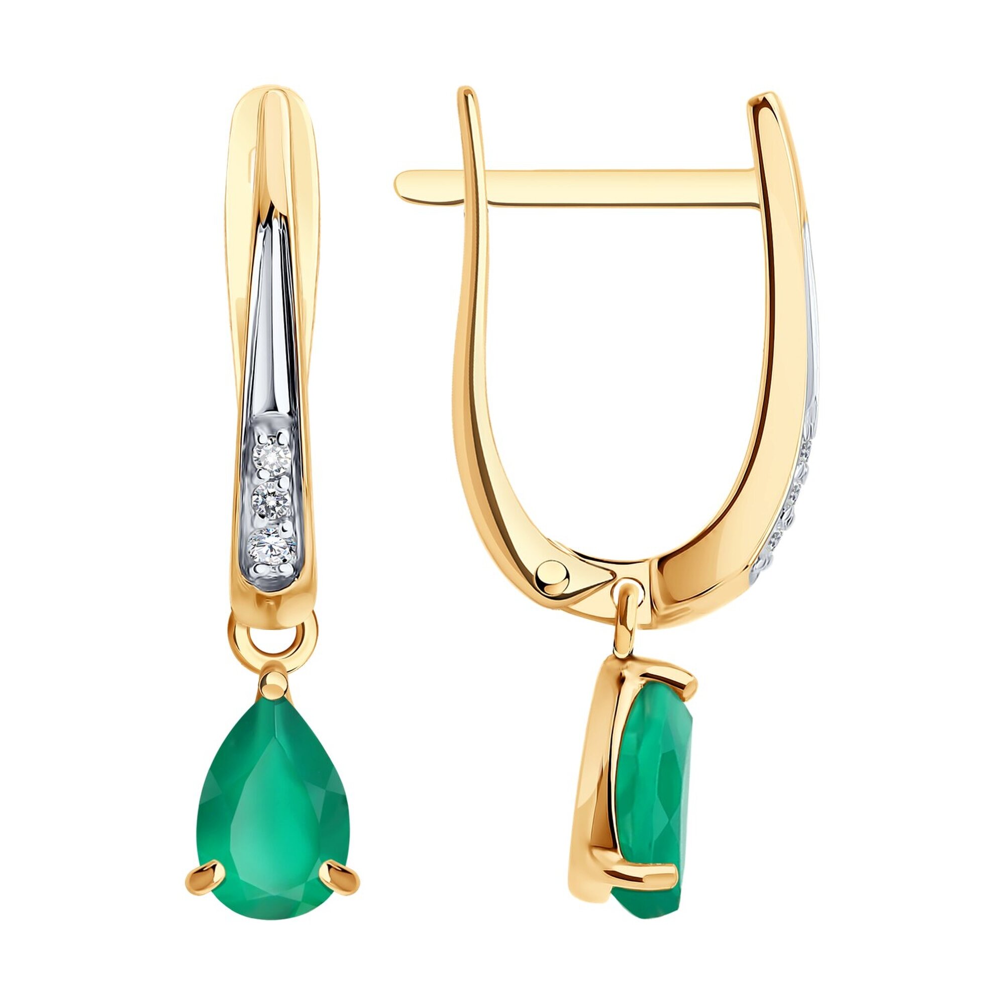 Серьги, красное золото, 585 проба, агат, бриллиант