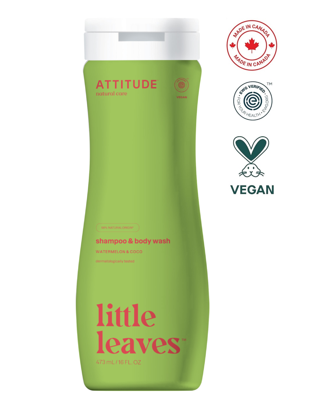 2 в 1 Детский Шампунь и гель для тела ATTITUDE Watermelon & Coco (Арбуз и Кокос) 473 мл Канада