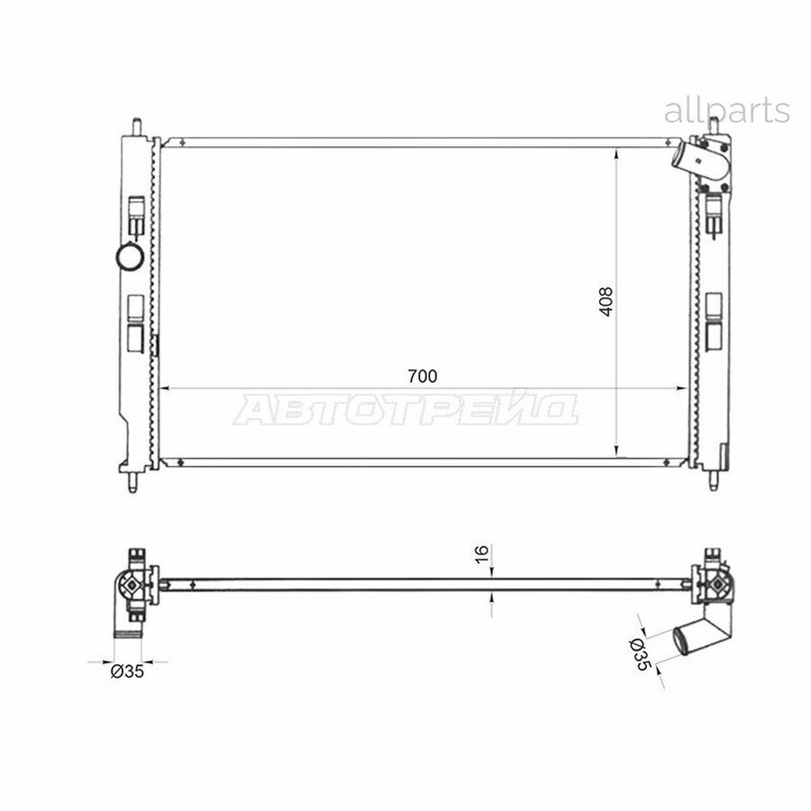 SAT MC0088-02 Радиатор Mitsubishi ASX 10-16 / Lancer 07-10 / Citroen C4 Aircross 12-16 / Peugeot 4008 12-15
