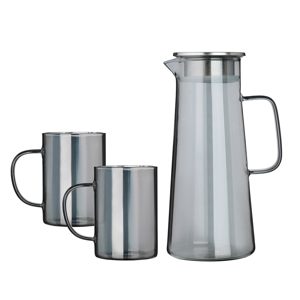 SATOSHI Графит Кувшин для воды 1,8л, 2 кружки 200мл, стекло, нерж. сталь