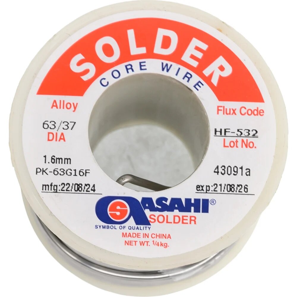 Припой (1.6 мм, 0.25 кг, Sn63/Pb37, HF532, флюс безотм. RMA) ASAHI 00-00001437