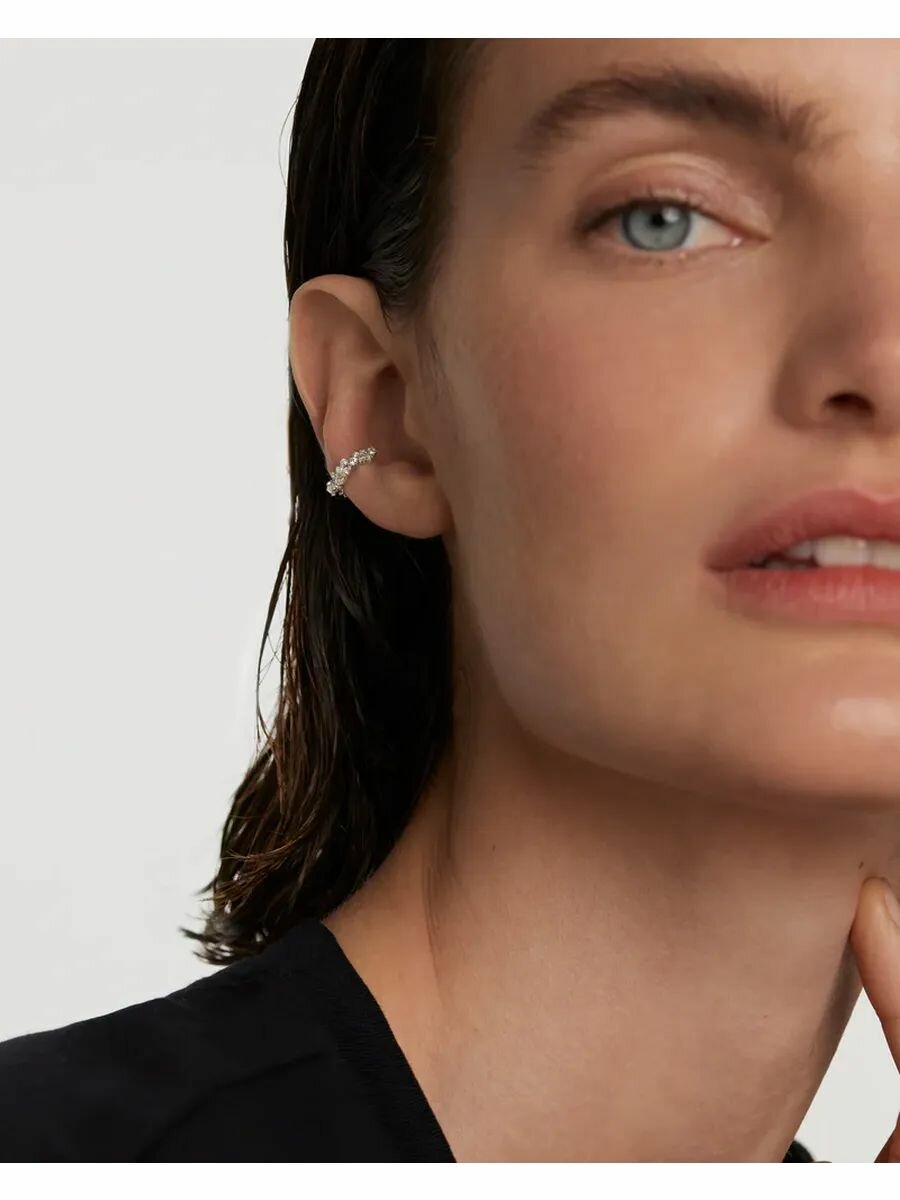 Серьги каффы, серебро, 925 проба, родирование, циркон