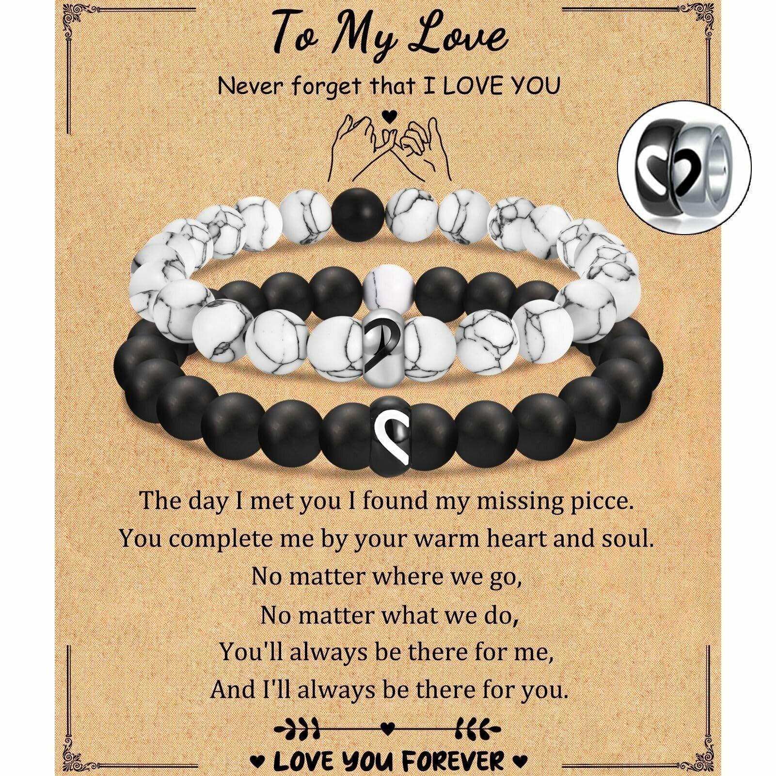 Браслет для гадания, YM Бирюза Оникс Сердце Сталь Пара Карта Удача