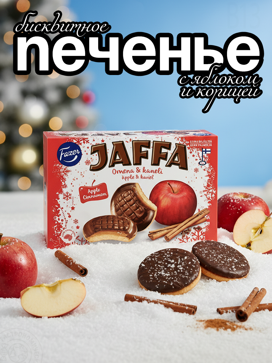 Бисквит Fazer Jaffa, яблоко-корица, без ГМО, 300г, картонная упаковка