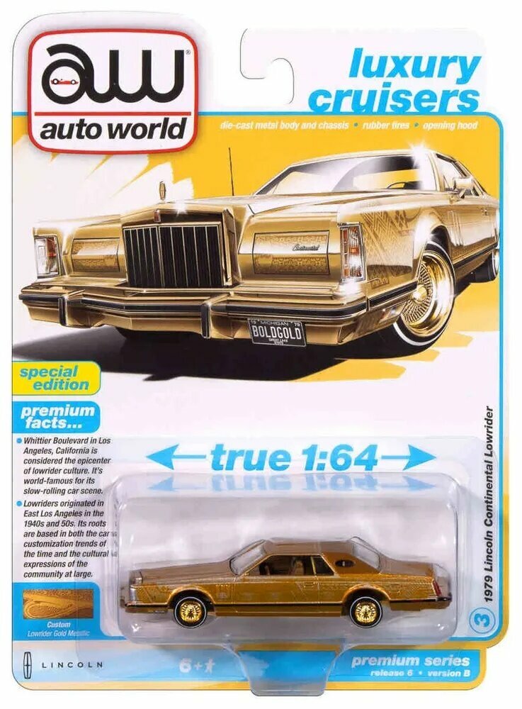 Машинка AW Auto World 1:64 1979 Lincoln Continental gold Die-cast Alloy Model Collection Toy Children Gifts-FBY