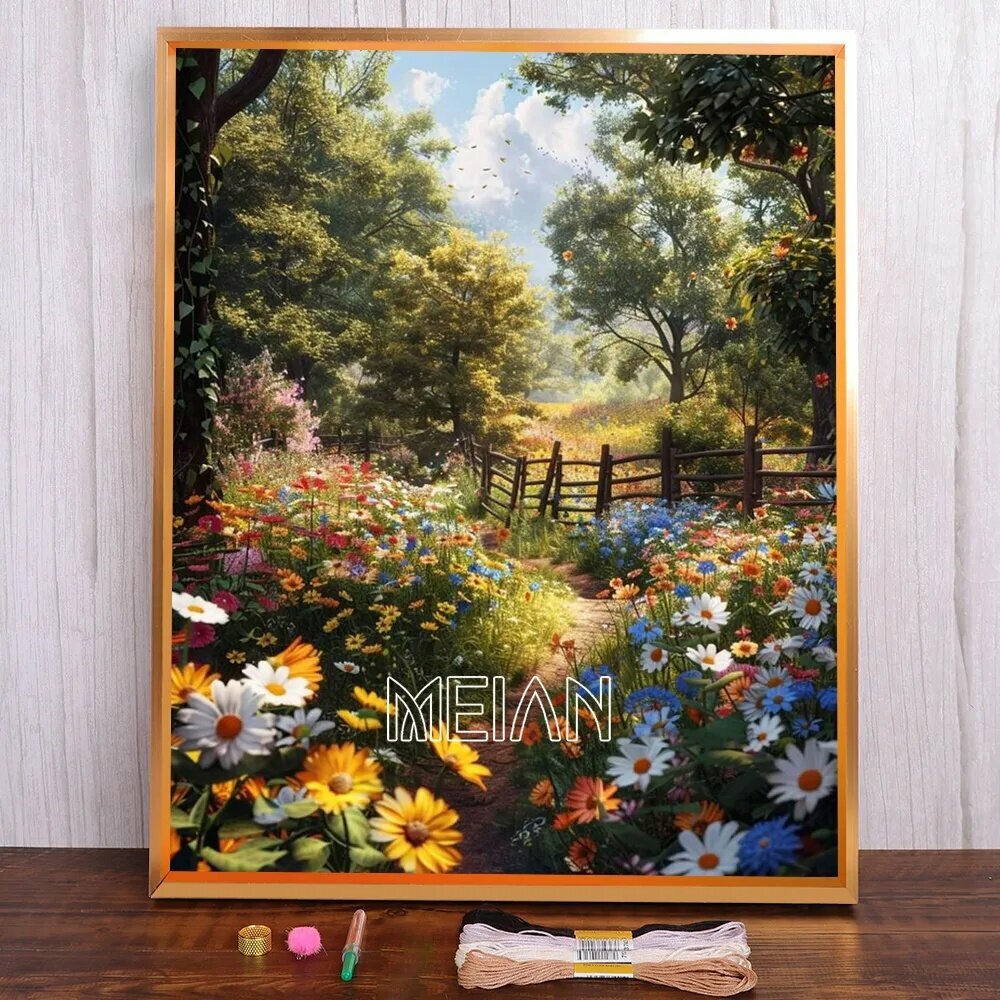MEIAN Набор для вышивания,30x40CM,14CT, Хризантема в саду